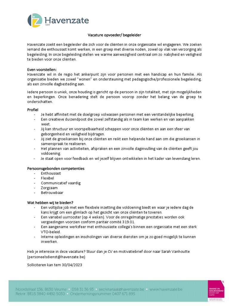 Vacature Opvoeder Begeleider | PDF