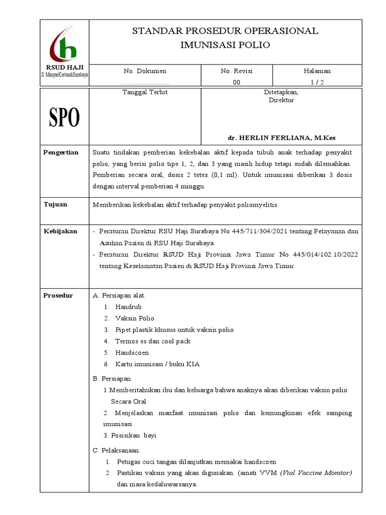 2022 SPO IMUNISASI Polio - Edit 9.agst.22 | PDF