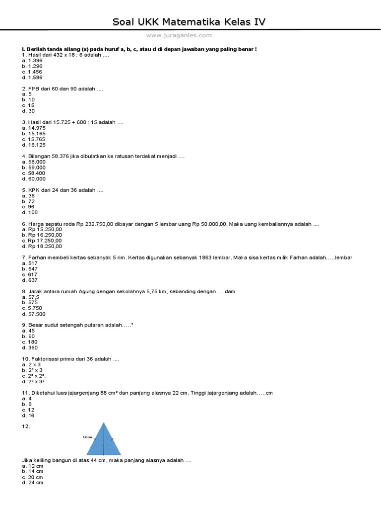 Soal UKK Matematika Kelas 4 | PDF