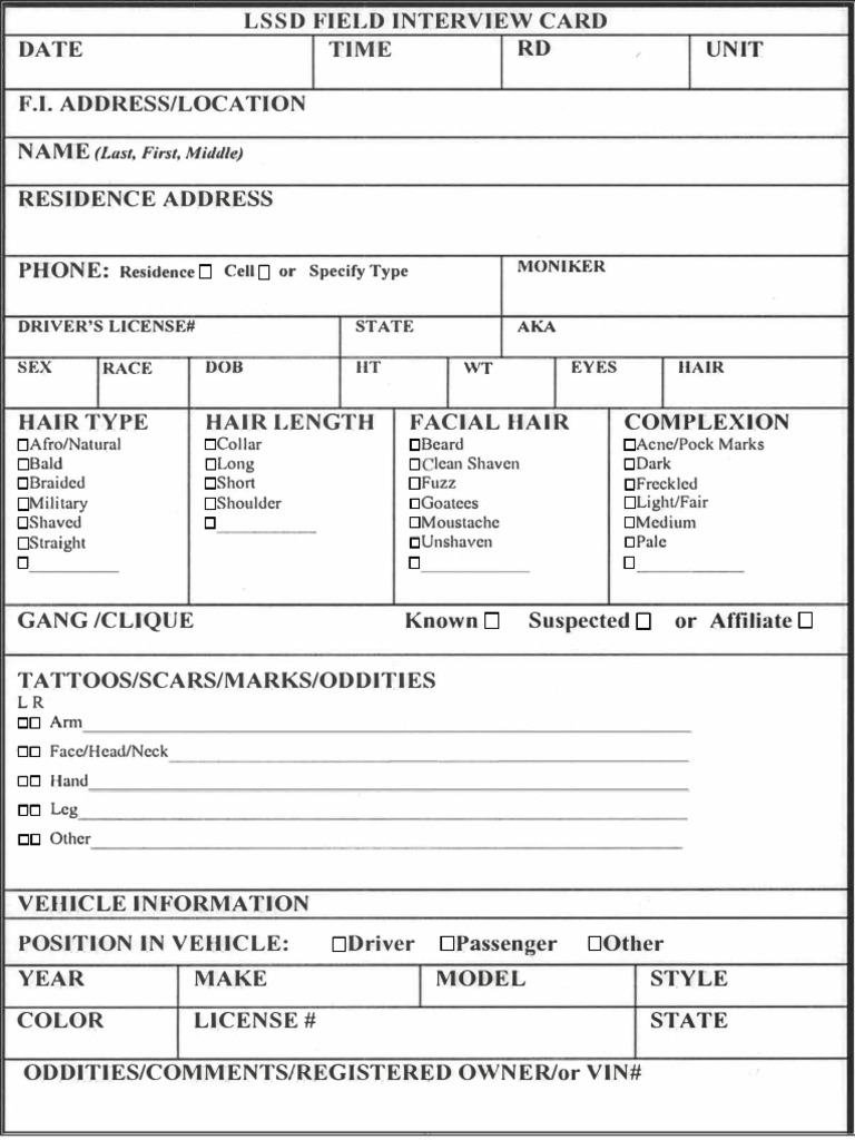 Police Field Interview Card Template | PDF