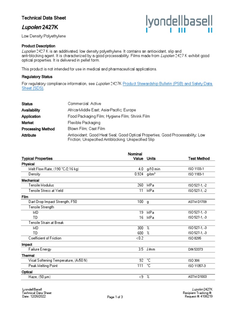 Basell - LD FIlm 2427k 4 MFI | PDF