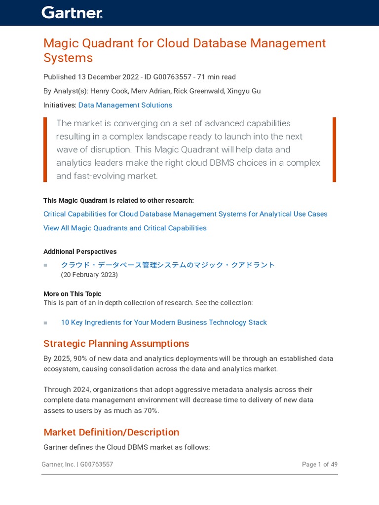 Magic Quadrant For C 763557 NDX | PDF | Cloud Computing | Databases
