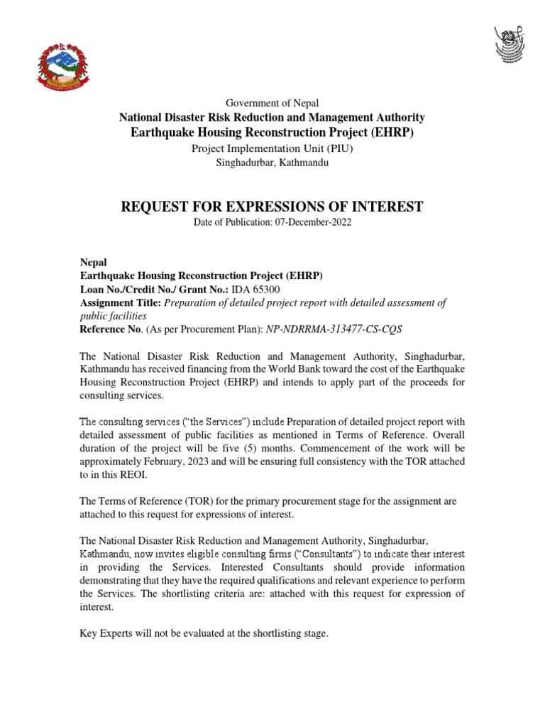 REOI DPR Preparation of Detailed Assessement of Public Fascilities ...