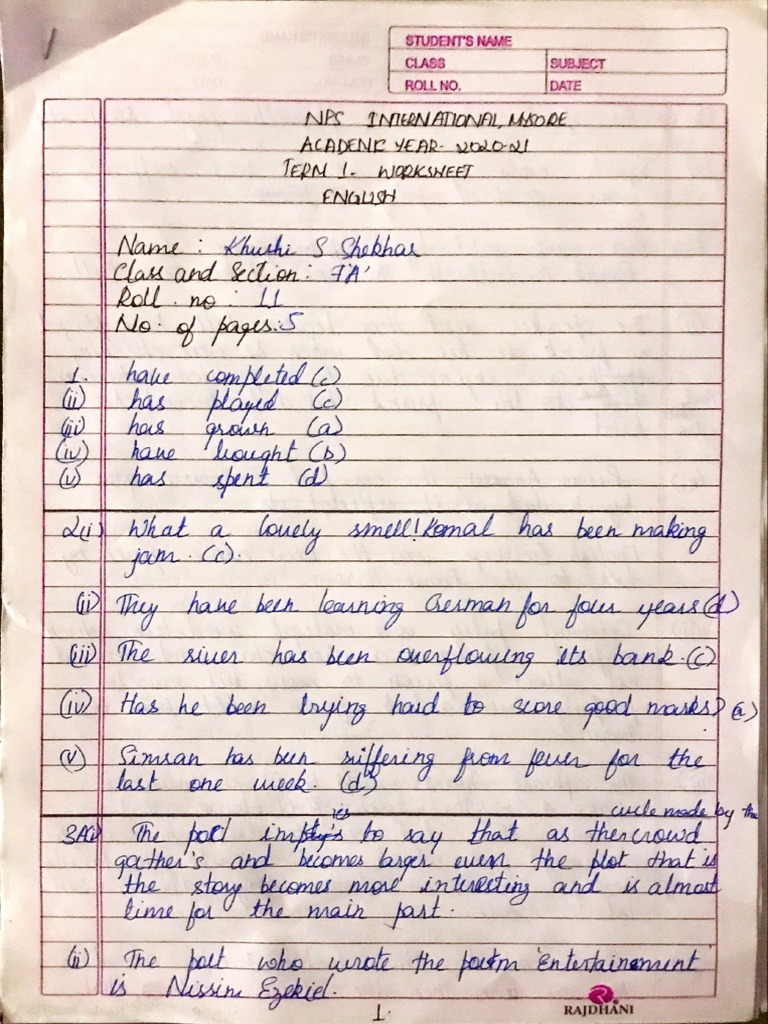 Khushi 7A English Answersheet | PDF