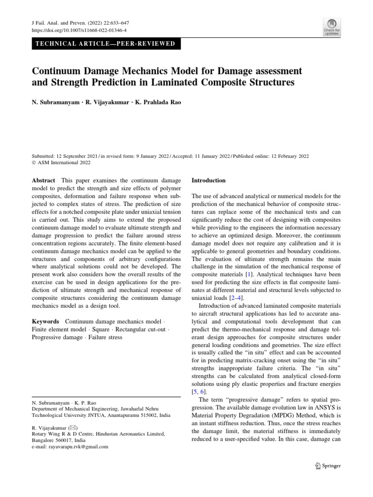 Continuum Damage Mechanics Model For Damage Assessment and Strength Prediction in Laminated ...