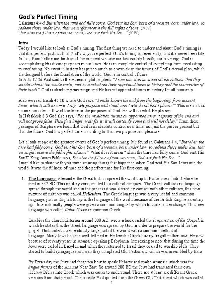 Gods Perfect Timing | PDF | Koine Greek | Jesus