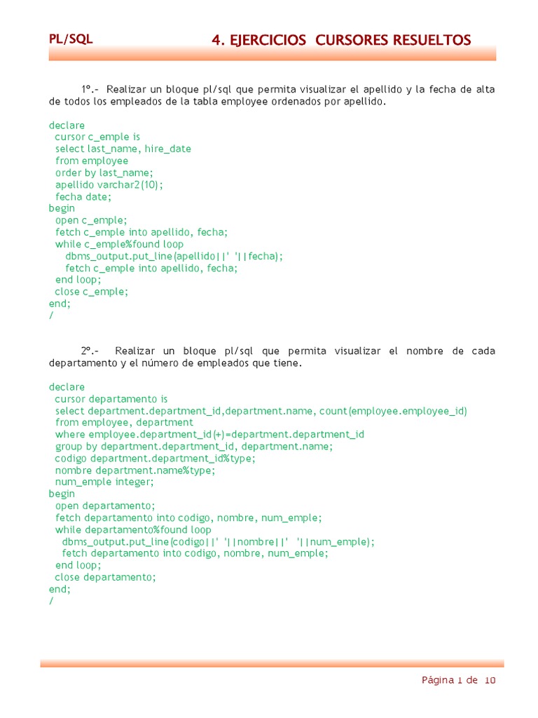 Ii Parte PL SQL 4 Cursores Resueltos | PDF