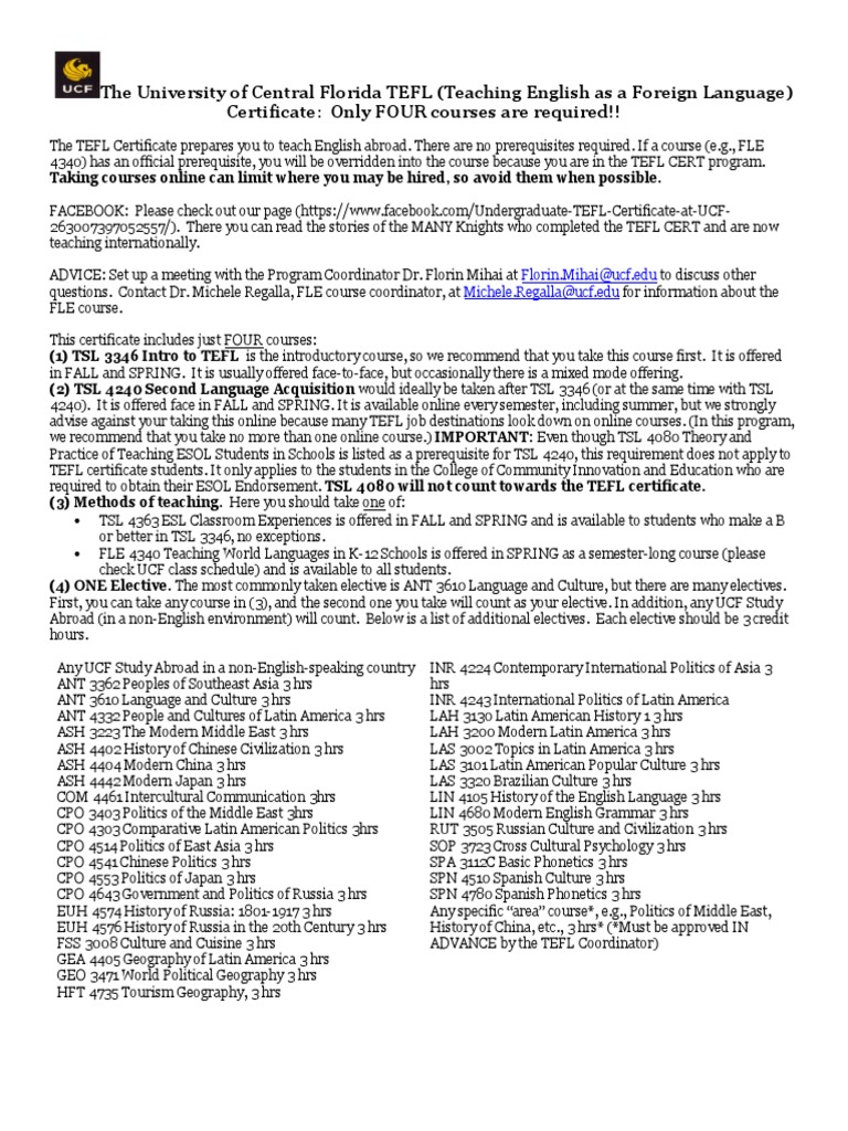 Ucf Tefl Program | Download Free PDF | English As A Second Or Foreign Language | Cognition