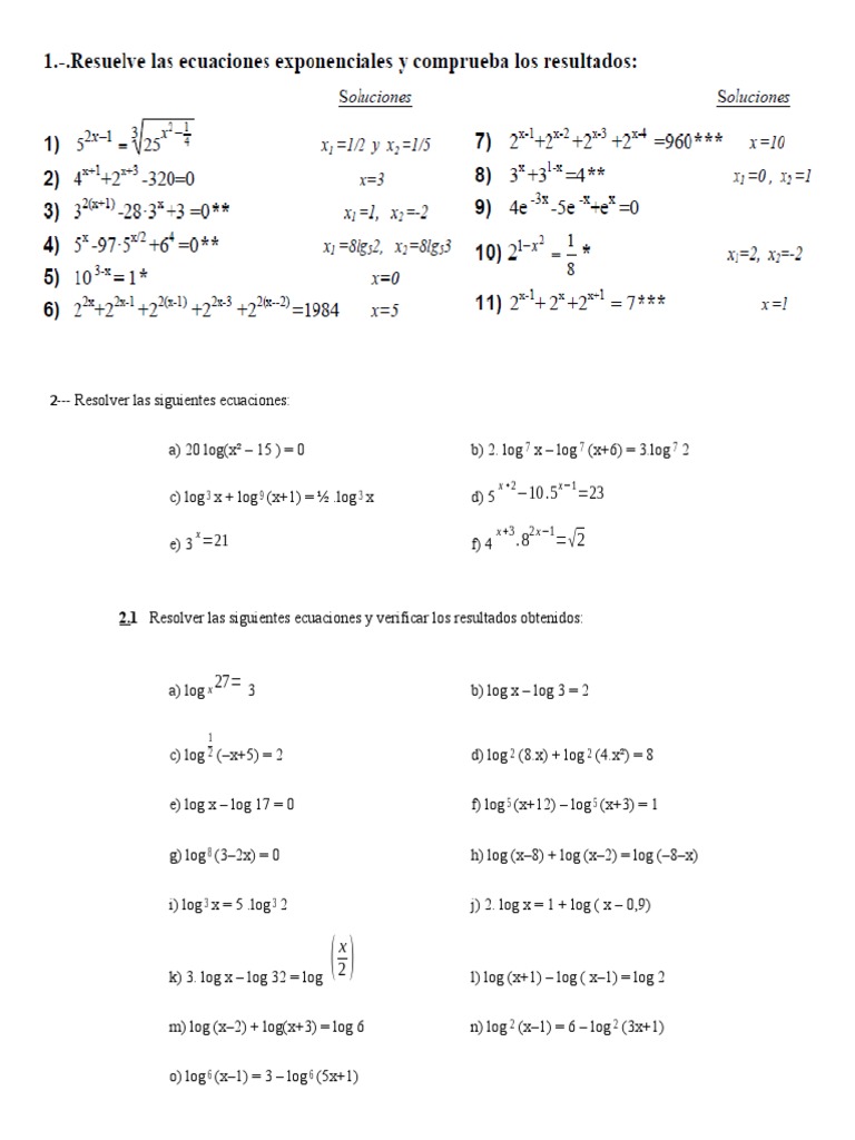 Guia 1 Ecuaciones Logaritmicas y Exponenciales | PDF