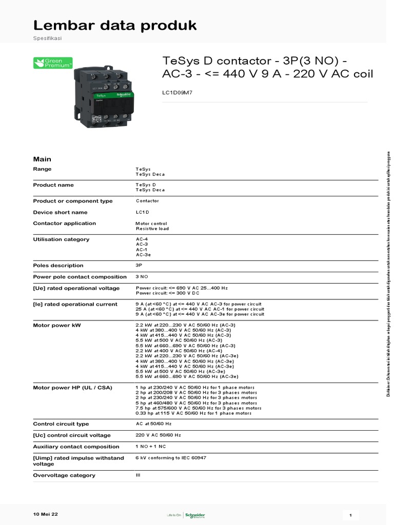 TeSys Deca Contactors - LC1D09M7 | PDF | Alternating Current | Electricity