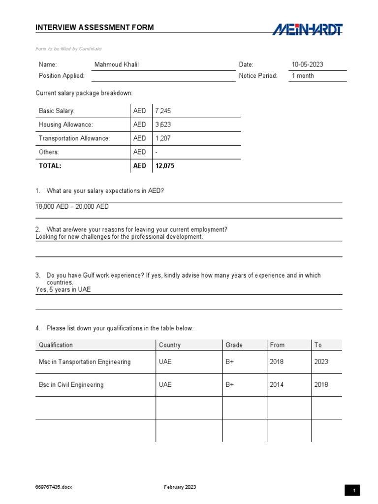 Interview Assessment Form - R2 | PDF