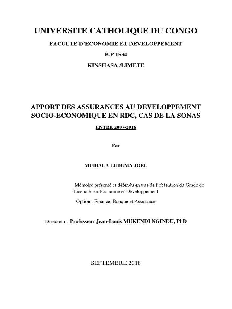 Impact des Assurances sur l'Économie RDC | PDF | Assurance | Risque