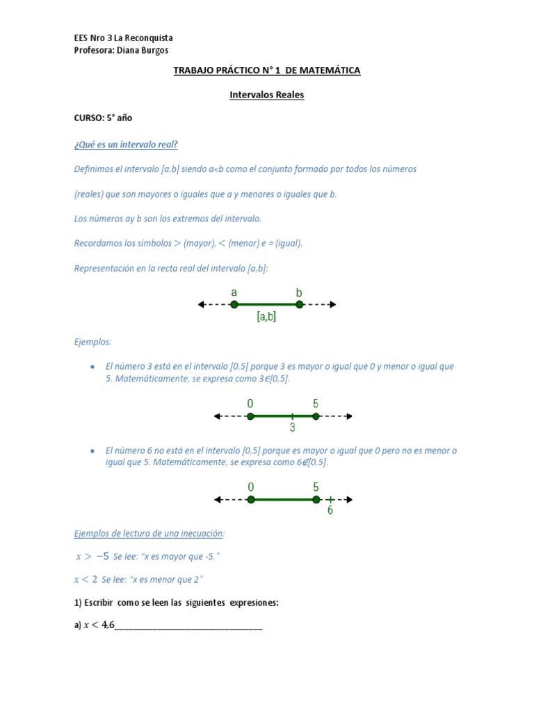 T.P N°1 Intervalos Reales Parte 1 | PDF | Intervalo (Matemáticas) | Ecuaciones