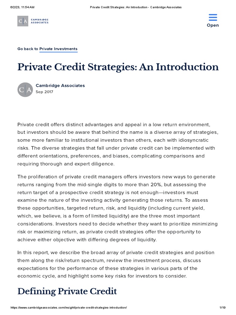 Private Credit Strategies Guide | PDF