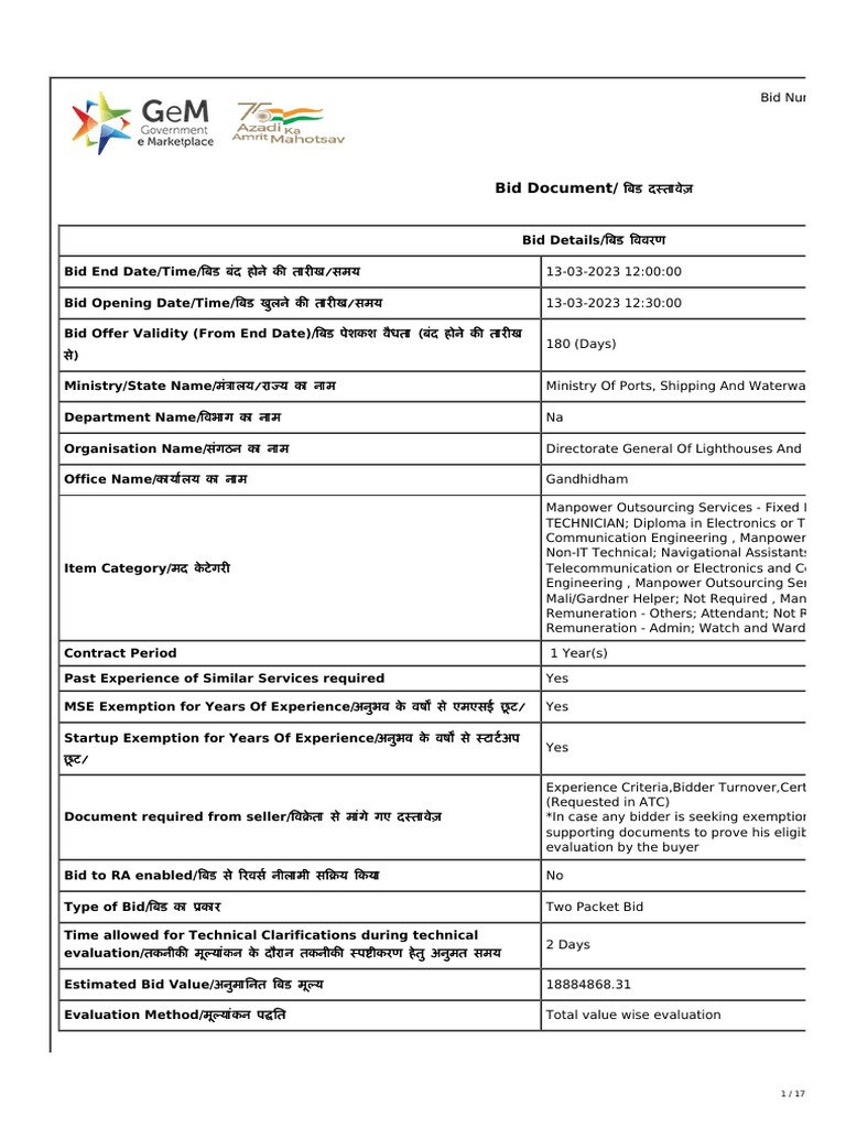Manpower Outsourcing Bid Details | PDF | Technology & Engineering