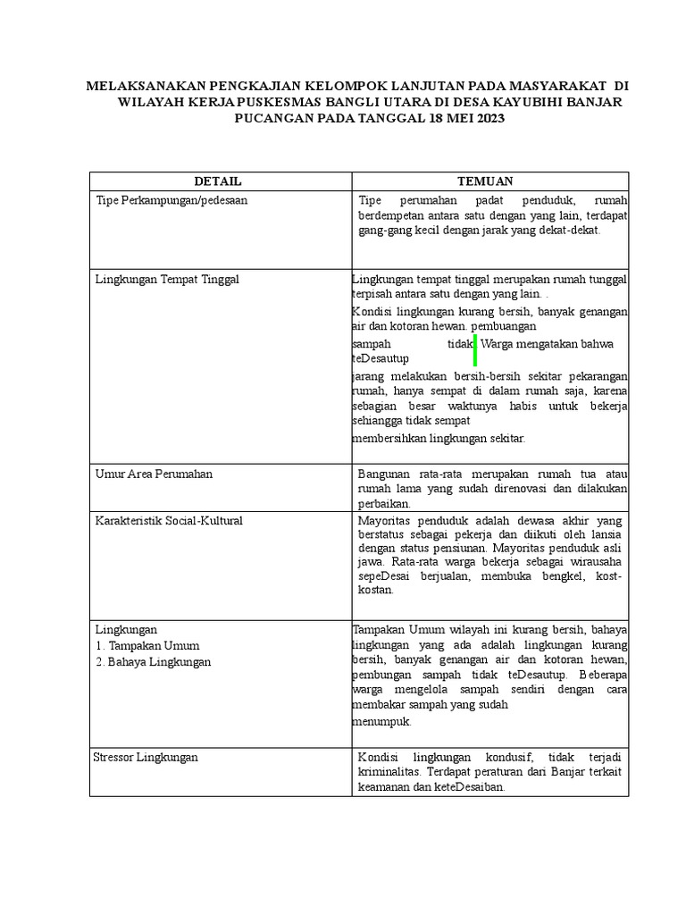Melaksanakan Pengkajian Keperawatan Lanjutan Pada Masyarakat | PDF