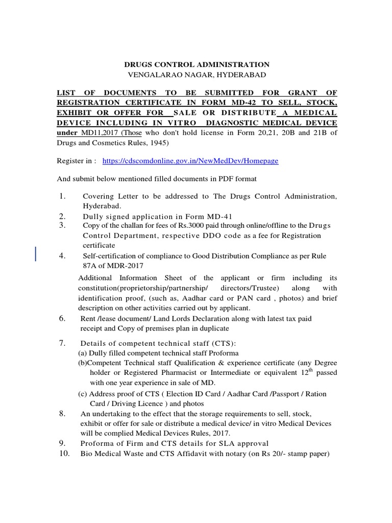 Checklist MD42 Telangana | PDF | Medical Device | Identity Document