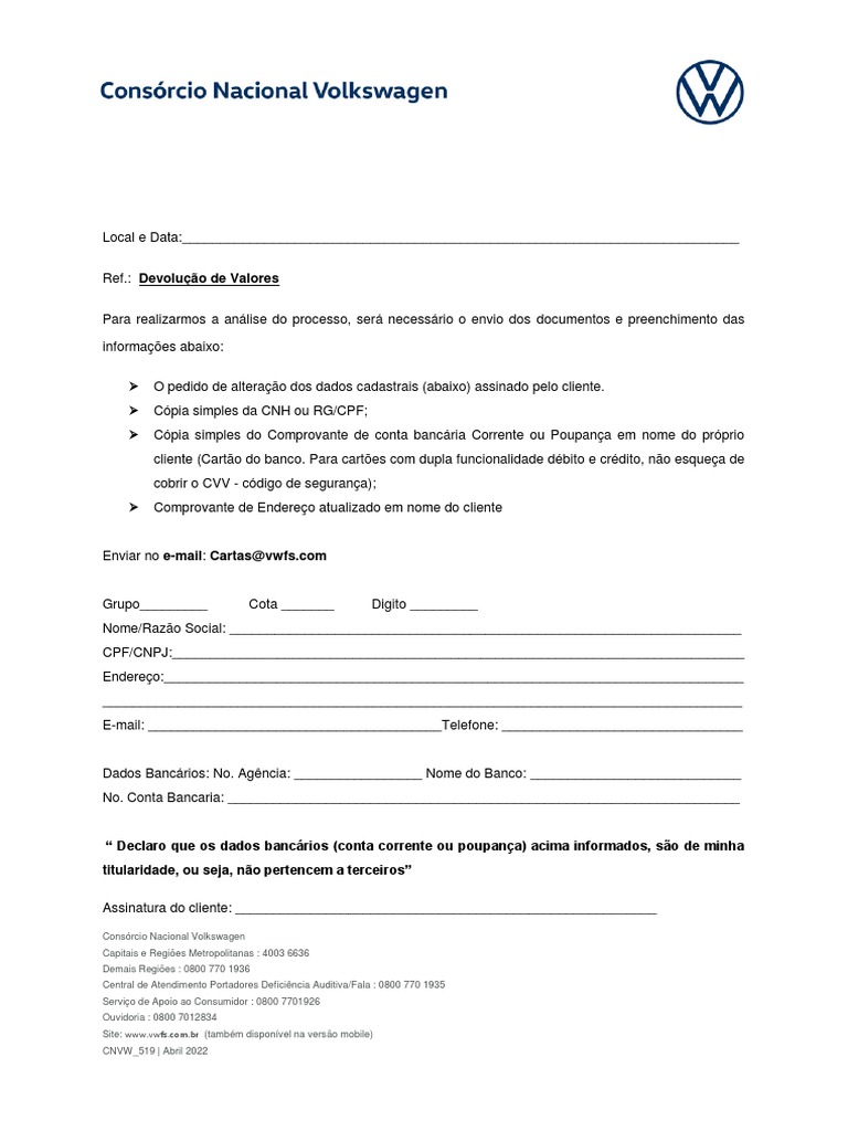 Devolução de Valores Consórcio Positivação CNVW | PDF