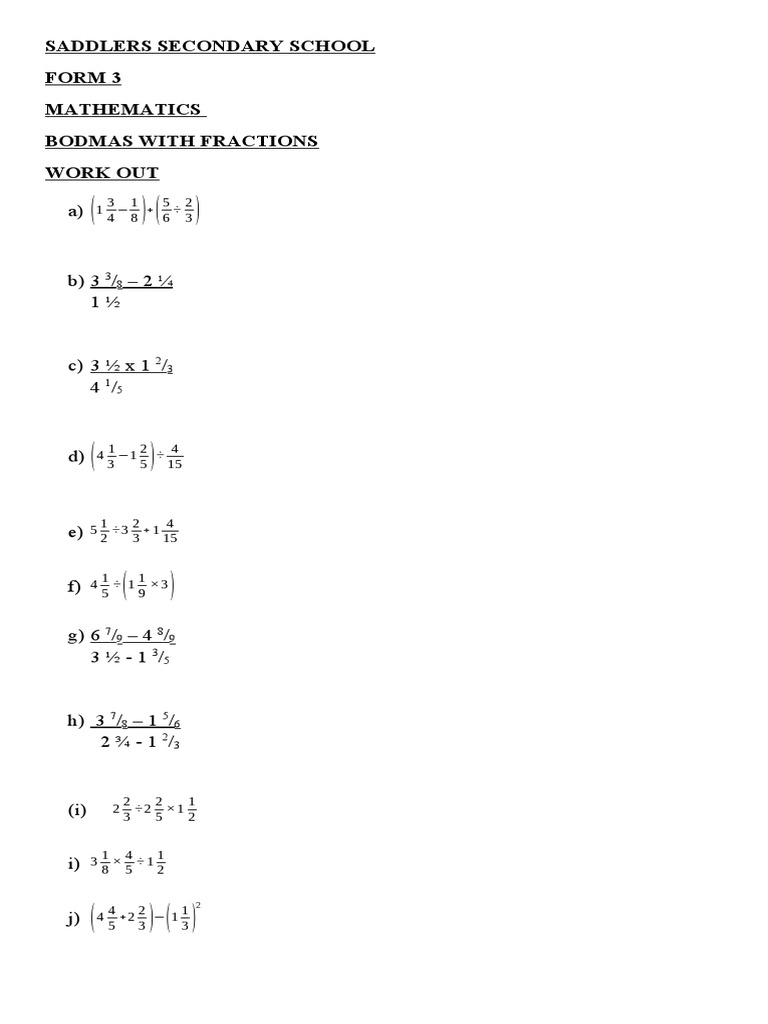 Bodmas Fractions | PDF
