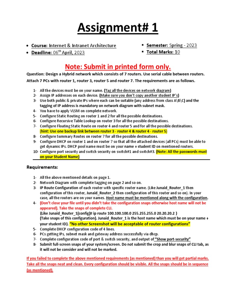 Spring-2023-Lab Assignmnet1-IIA | PDF | Ip Address | Router (Computing)
