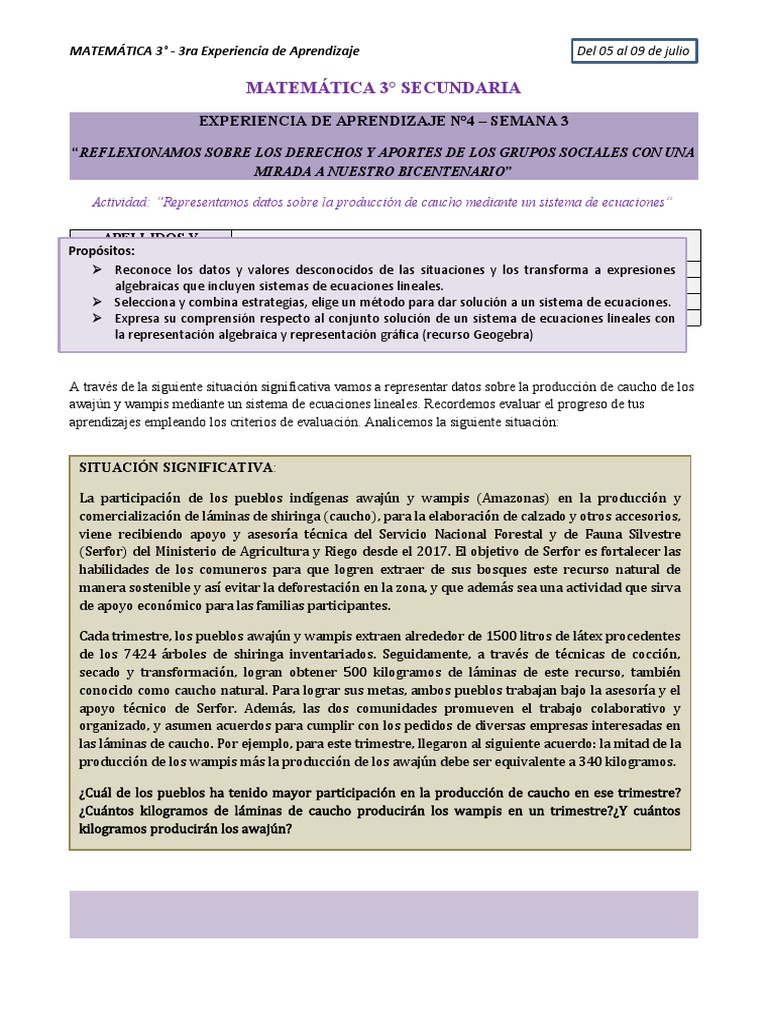Sistema de Ecuaciones - Semana 3 | PDF | Ecuaciones | Aprendizaje