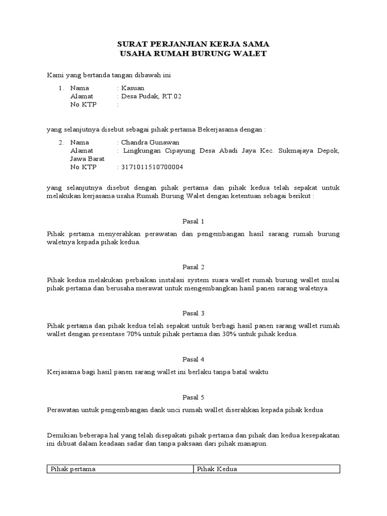 Surat Perjanjian Kerja Sama | PDF