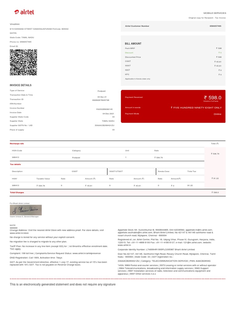 Tele Bill | PDF | Debit Card | Credit Card