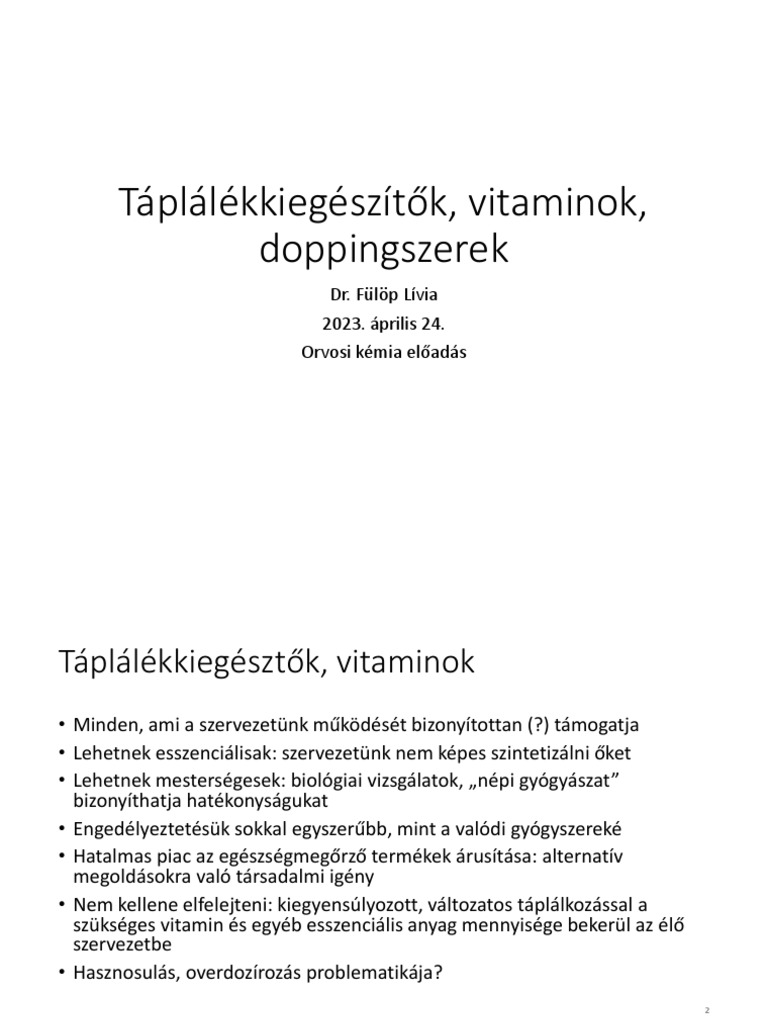 Táplálékkiegészítők, Vitaminok 21 - 04 - 2023 | PDF