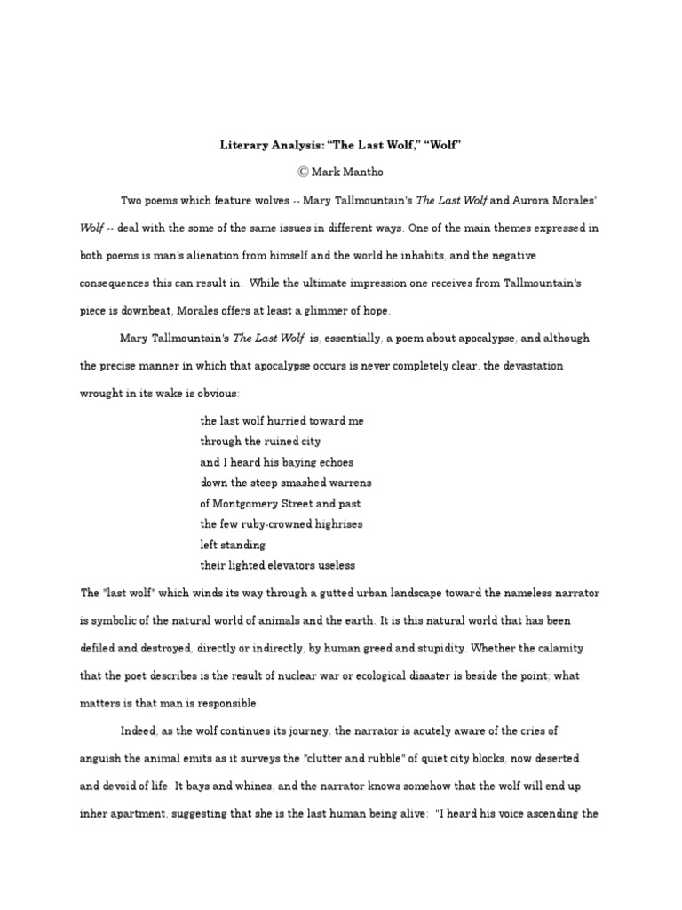 Literary Analysis The Last Wolf Wolf | PDF