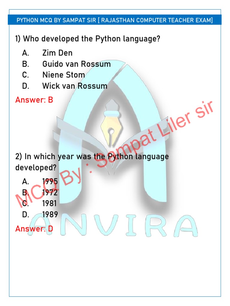 Python MCQ by Sampat Sir - 230517 - 075425 - 230531 - 231921 | PDF