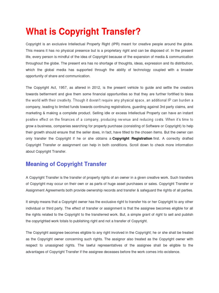 Copyright Transfer | PDF | Intellectual Property | Assignment (Law)