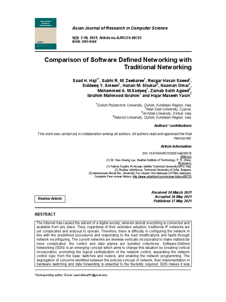 Comparison of Software Defined Networking With | PDF | Computer Network | Security