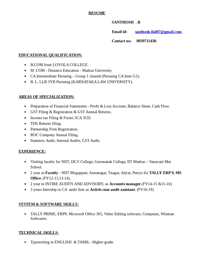 Santhosh - RESUME - Updated | PDF