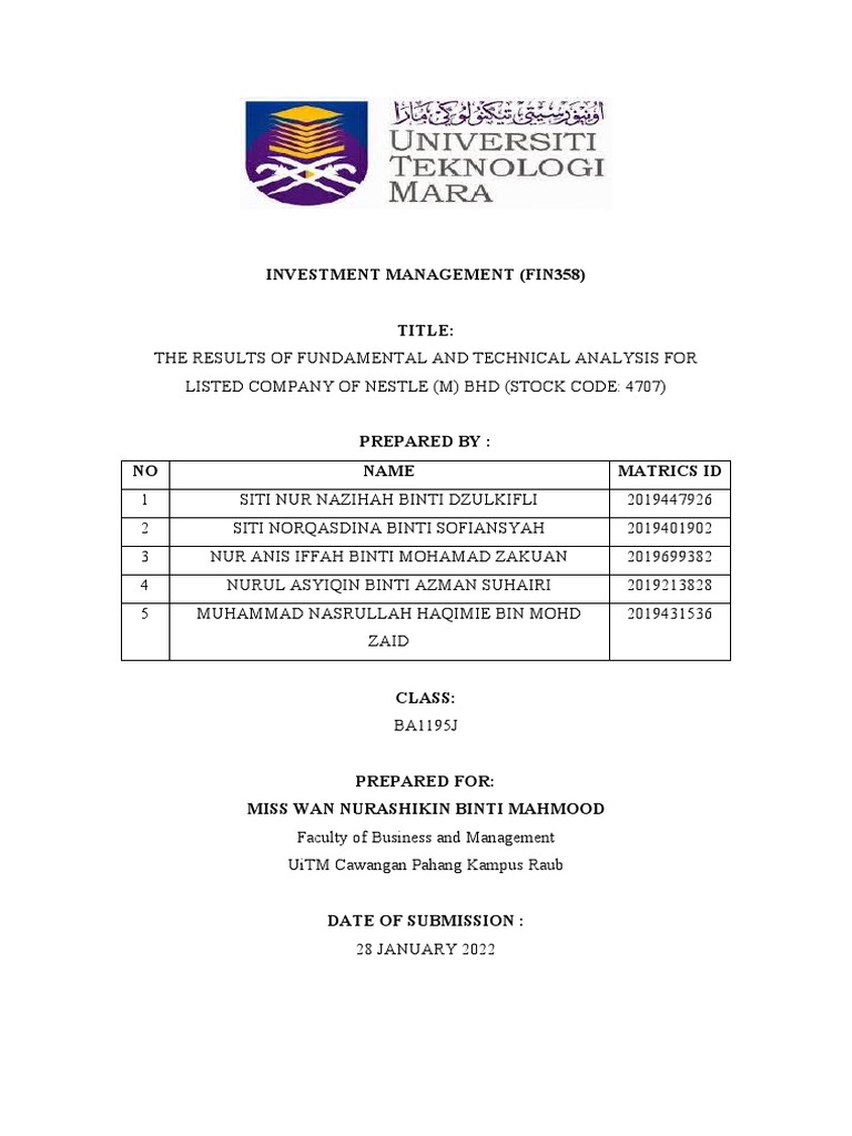 Fin358 - Group Assignment (Nestle) | PDF | Technical Analysis | Market Trend