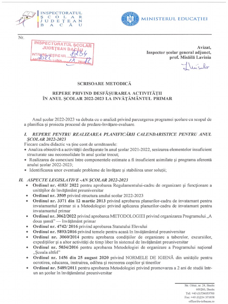 Scrisoare Metodica 2022-2023 | PDF