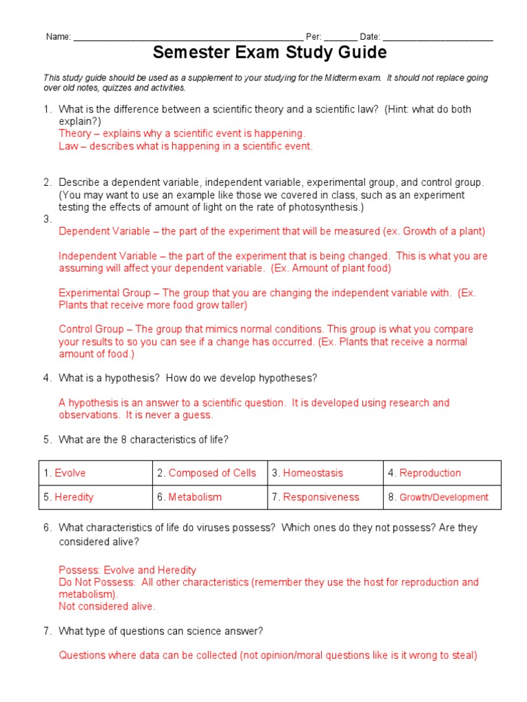 Semester Exam Study Guide KEY | PDF | Meiosis | Mitosis