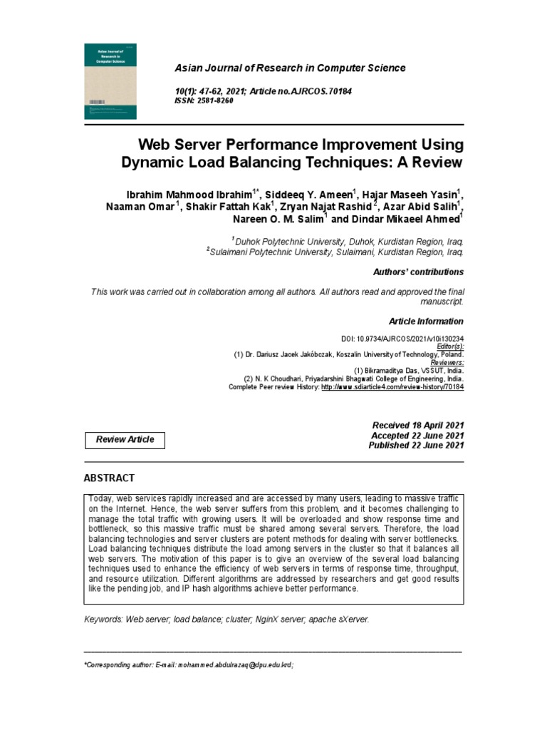 Web Server Performance Improvement Using | PDF | Load Balancing (Computing) | World Wide Web