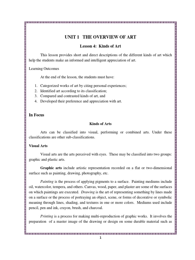 Unit 1 - Kinds of Art | PDF