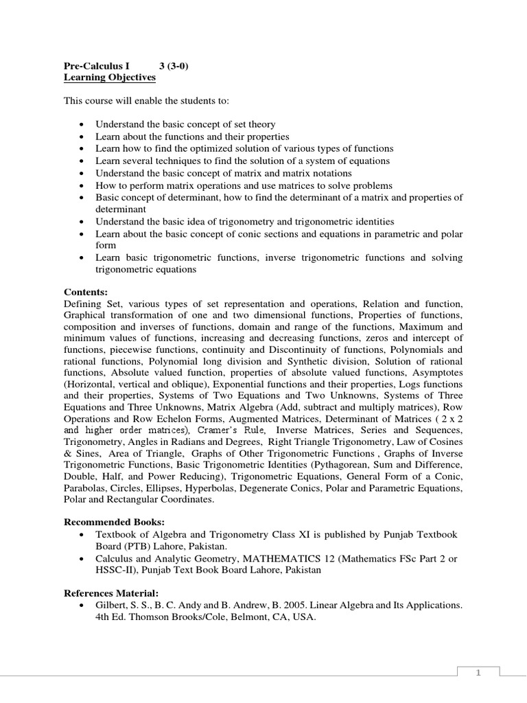 Pre Calculus I-II-v5 - Pre-Med Students - 20200904 | PDF | Function ...