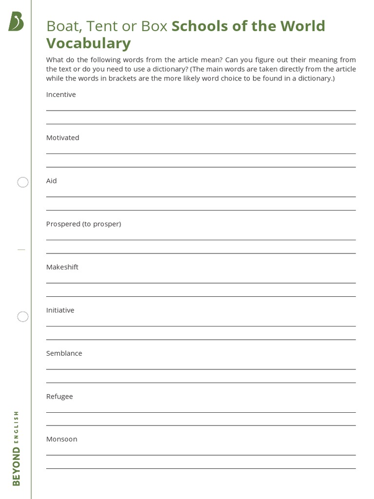 Abridged Boat, Tent or Box Vocabulary | PDF