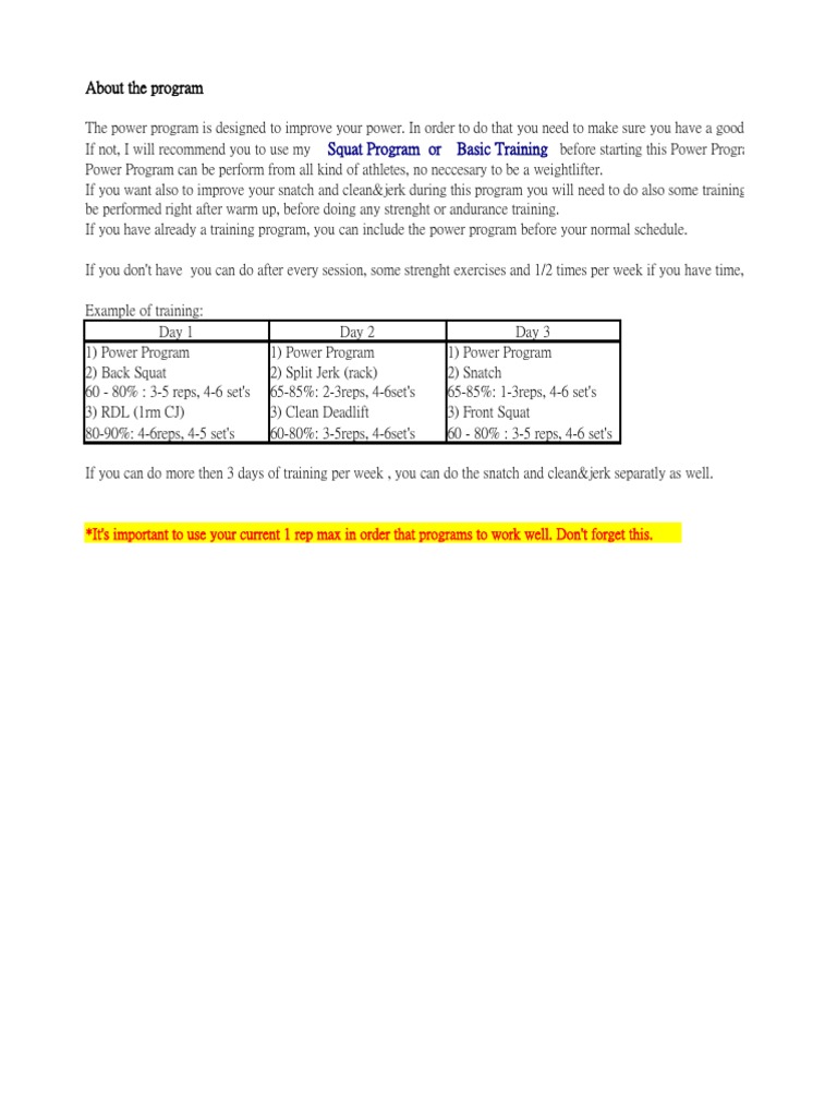 Power Program 8 Weeks Y1anhx | PDF | Physical Fitness | Weight Training