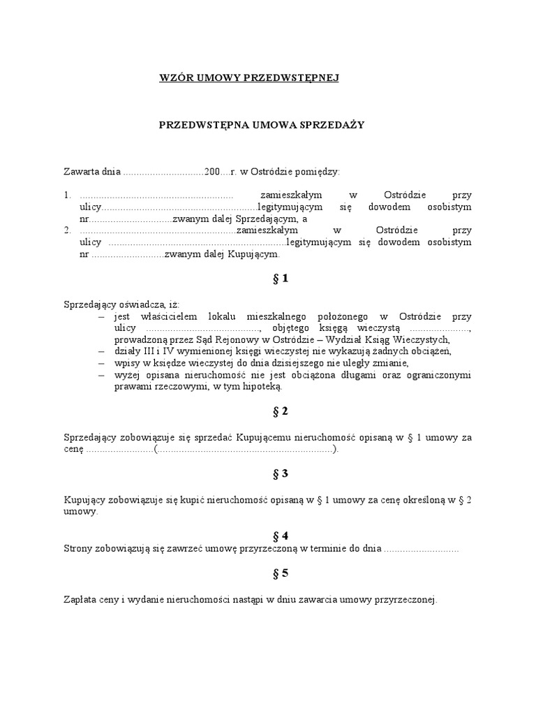 Wzor Umowy Przedwstepnej | PDF