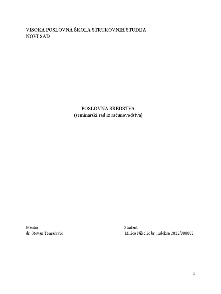 POSLOVNA SREDSTVA Seminarski | PDF