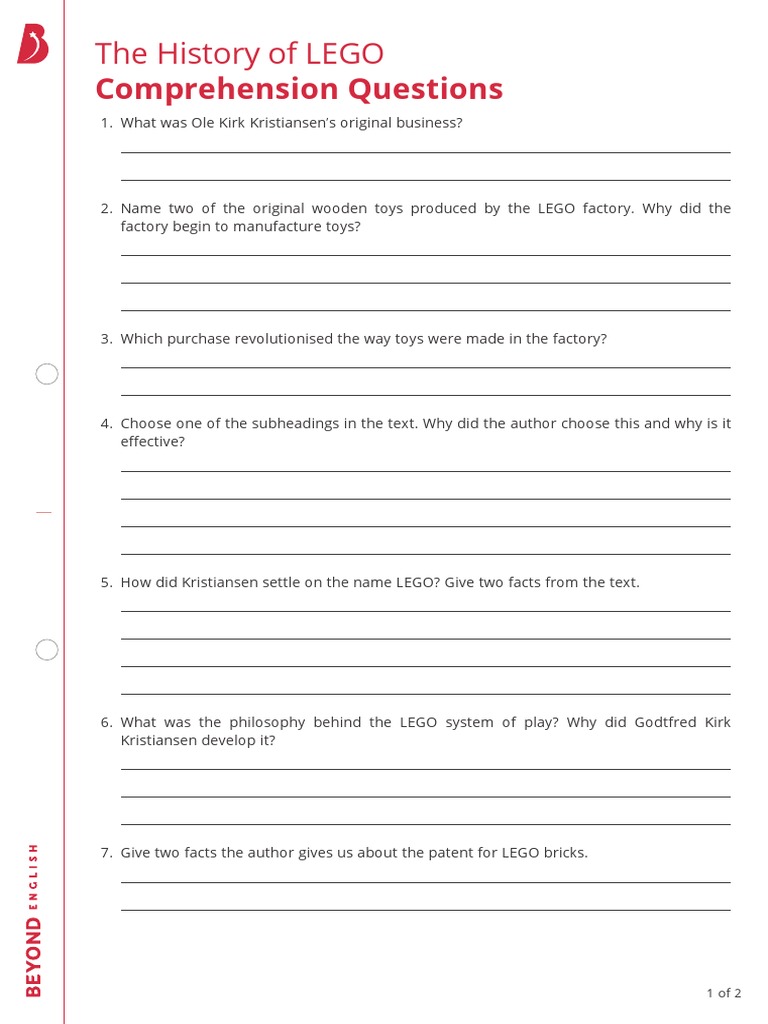 KS3 LEGO History Comprehension | PDF | Lego | Toy Companies Of Denmark