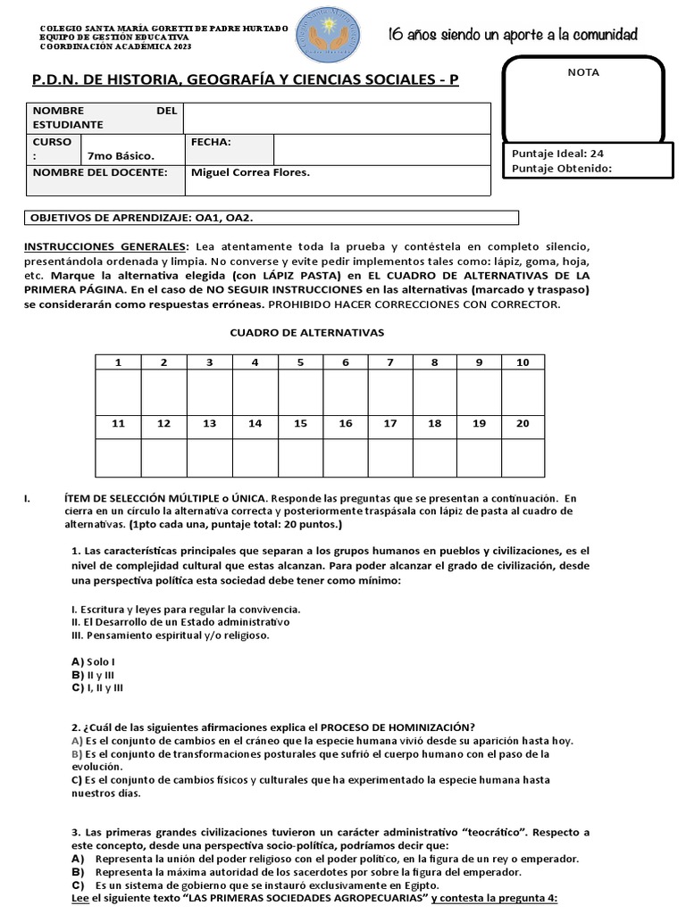 7mo - Historiaa - PDN 1er Trimestre - Solucionario | PDF | Antiguo Egipto | Agricultura