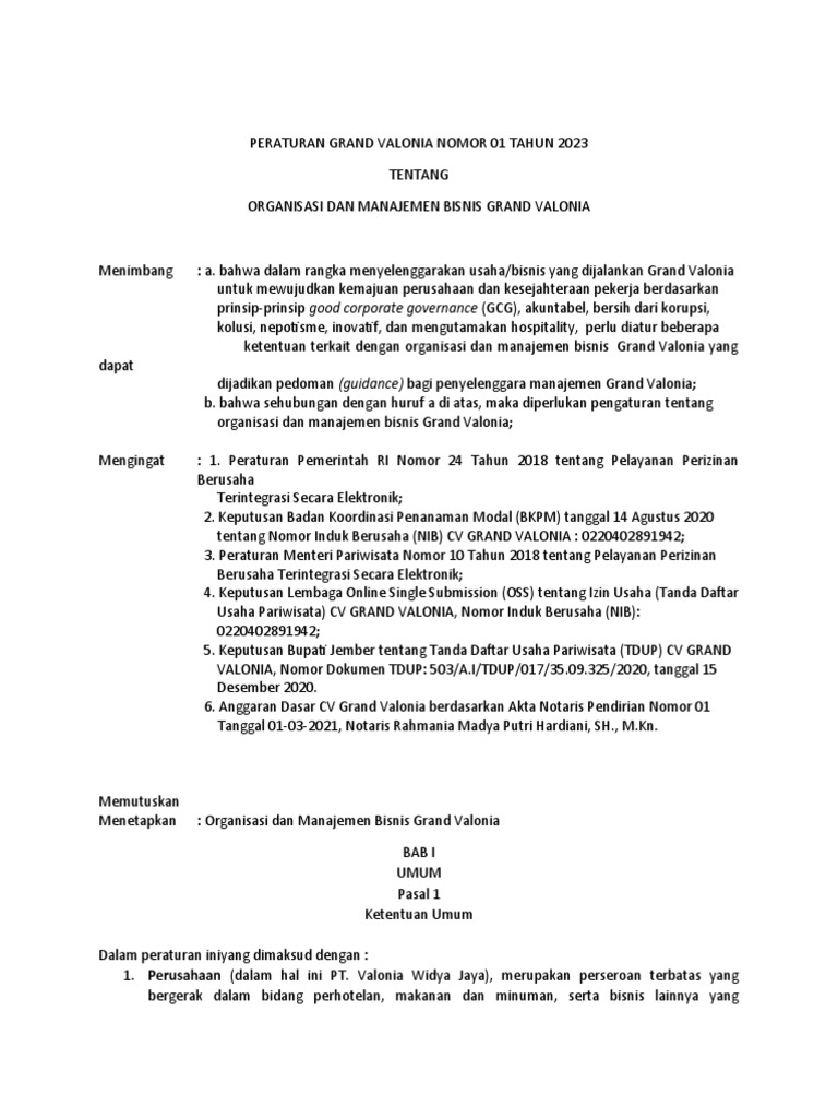 Organisasi dan Manajemen Grand Valonia | PDF