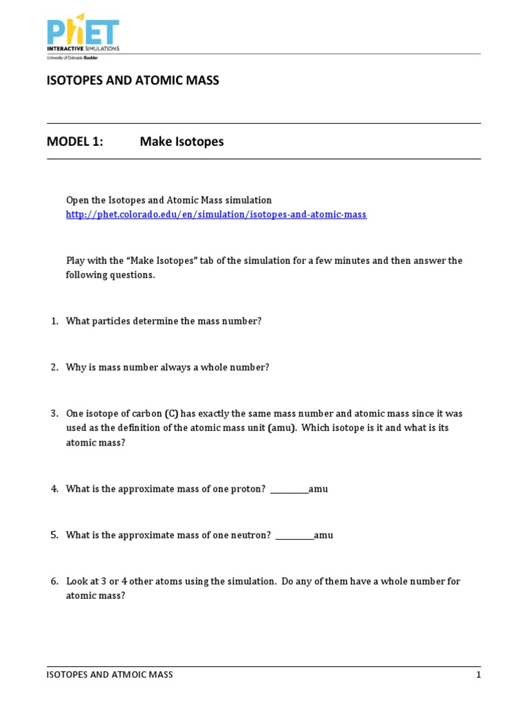 Isotopes_Atomic-Mass_Guided-Inquiry_StudentHandout | PDF | Isotope | Atoms
