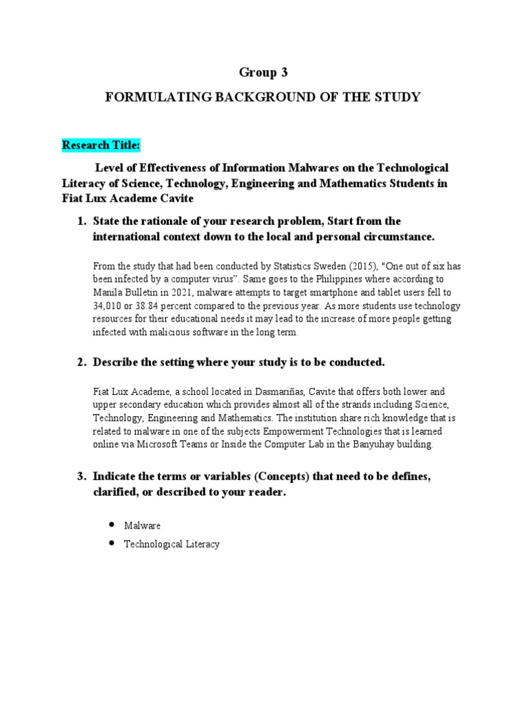 Formulating Background of The Study | PDF
