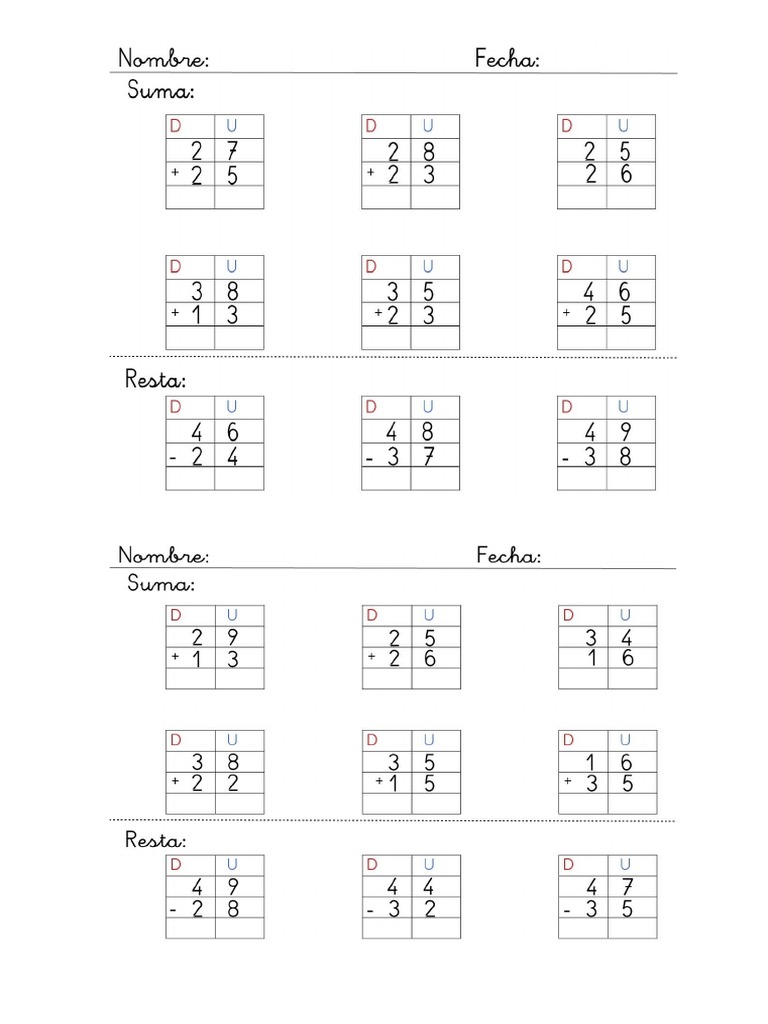 Sumas y Resta Con Decenas y Unidades | PDF