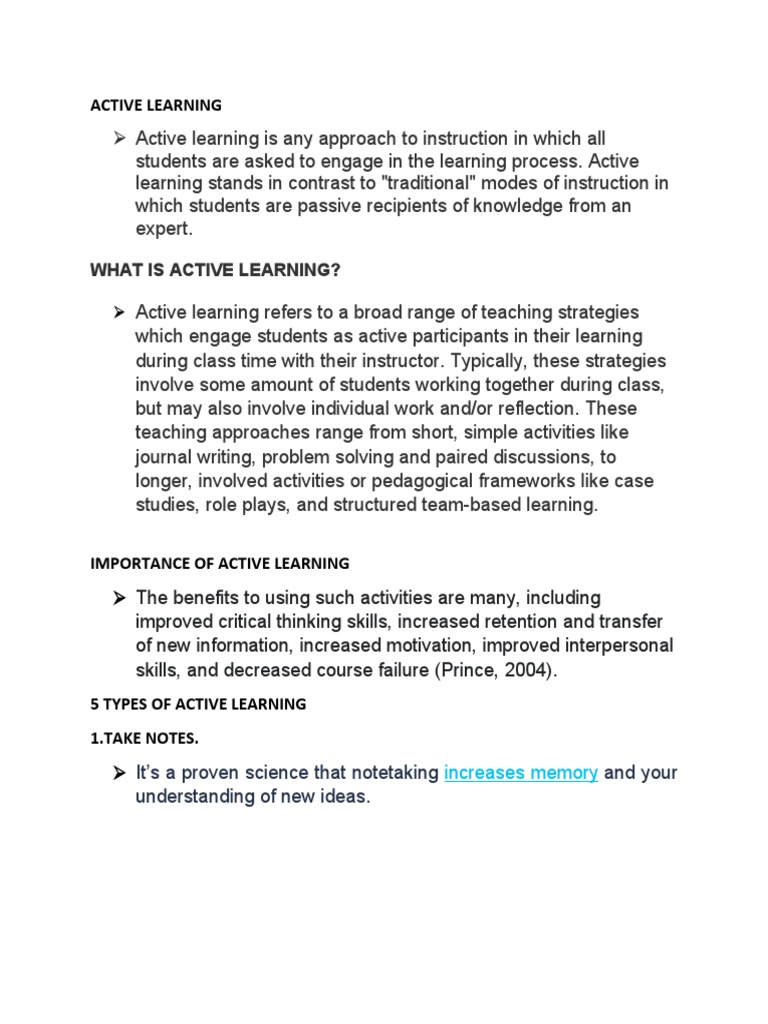 Active Learnin1 IV | PDF | Learning | Learning Styles